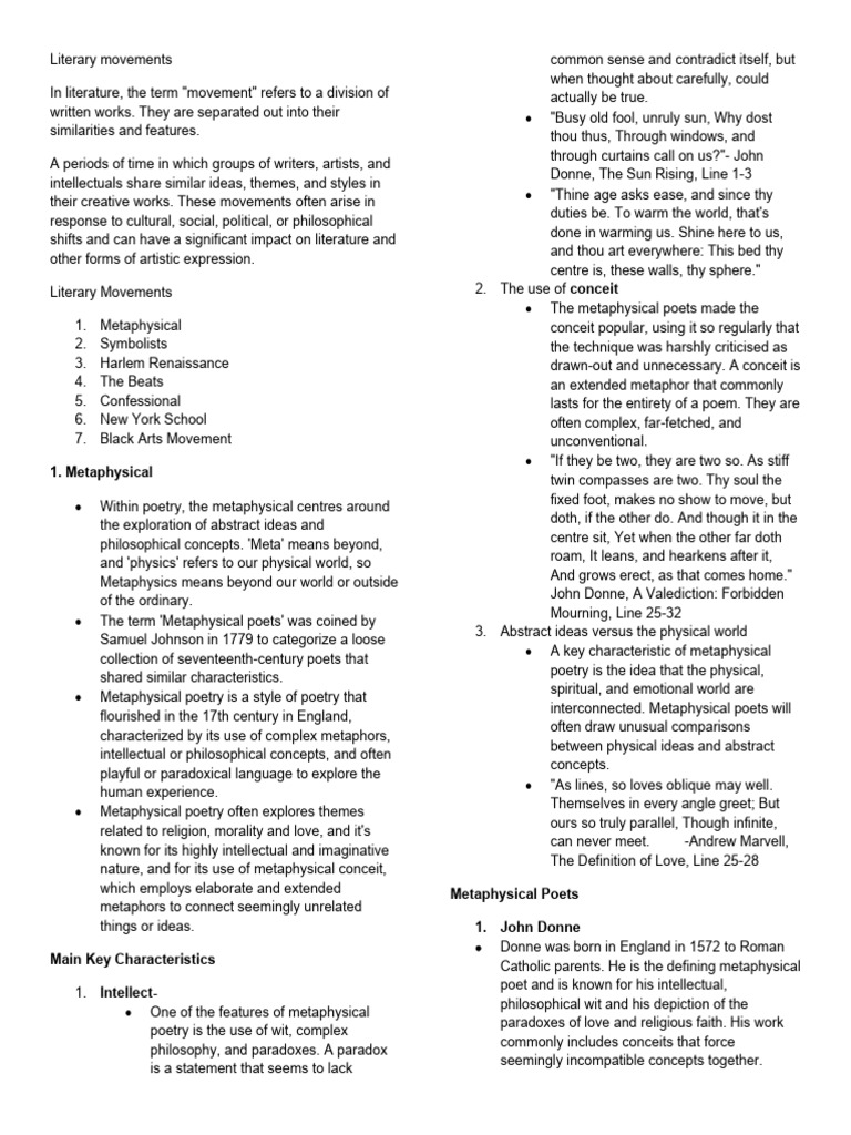 Overview of Literary Movements | PDF | Beat Generation | Harlem Renaissance