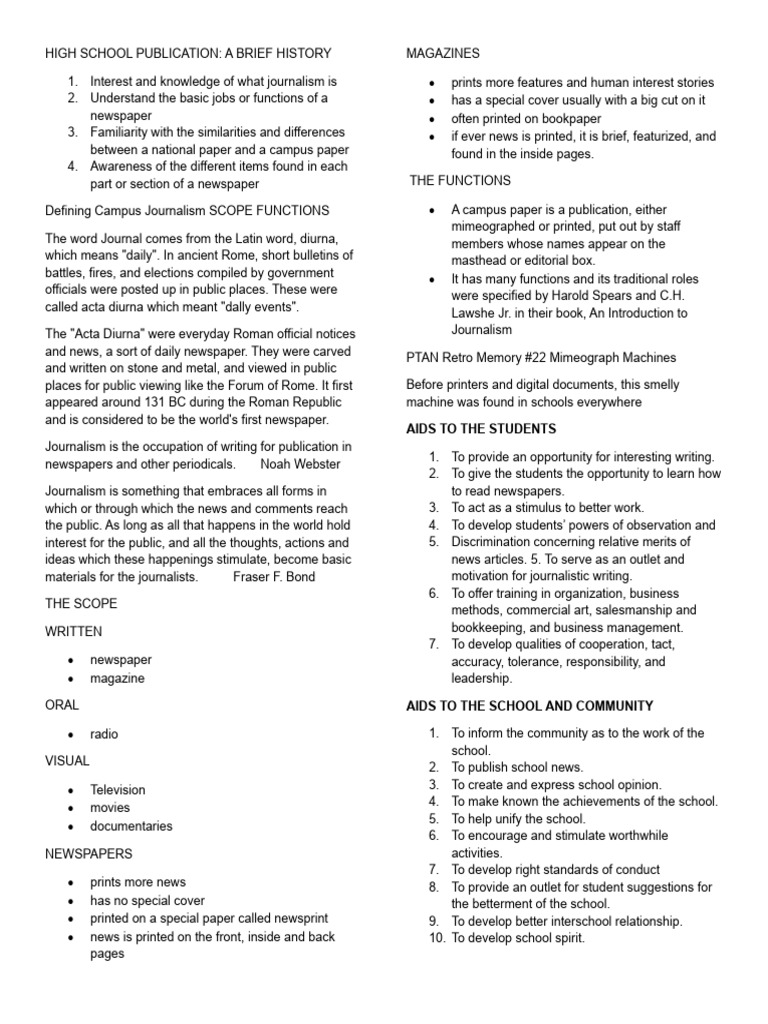 Campus Journalism Notes | PDF | Newspapers | News