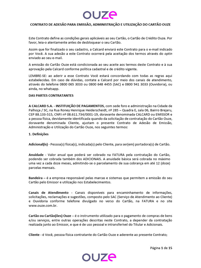 Minuta Do Contrato Cartão Ouze 30102023 | PDF | Cartão de crédito ...