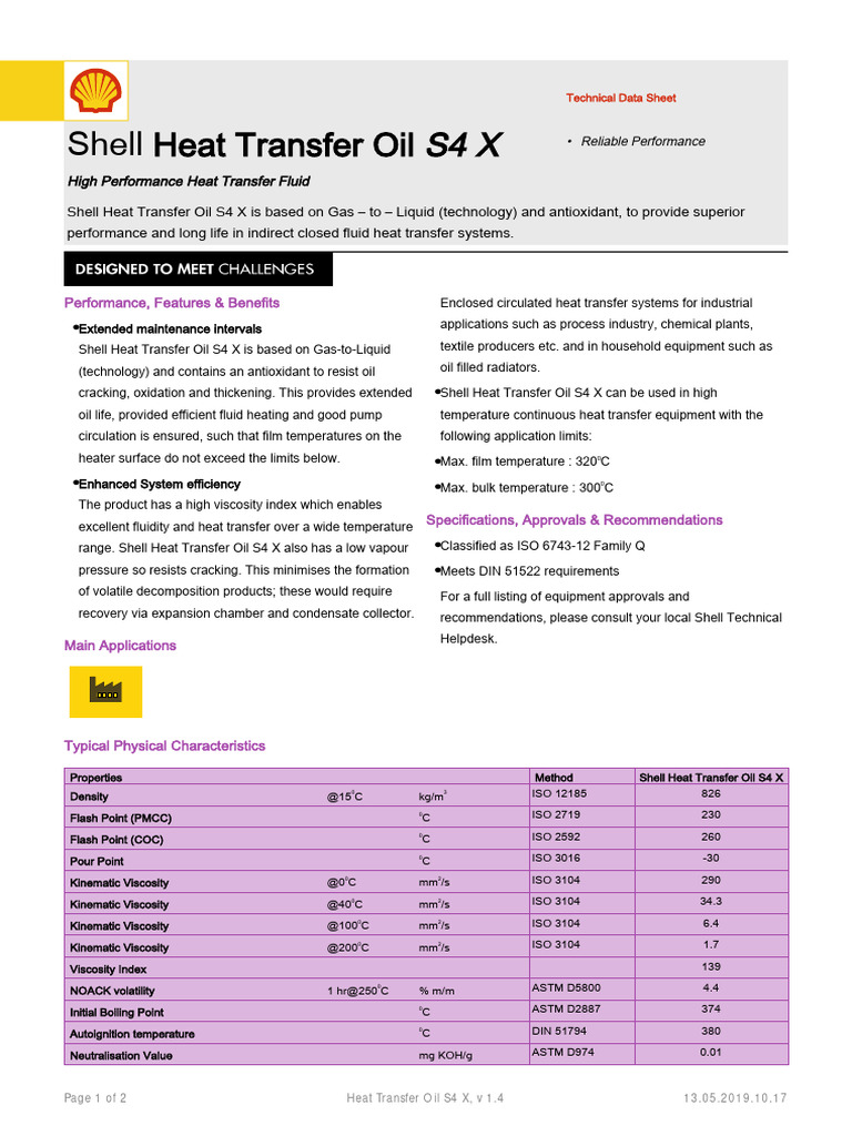 Shell Heat Transfer Oil S4 X: Performance, Features & Benefits | PDF ...