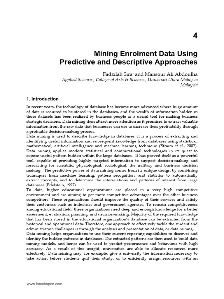 InTech-Mining Enrollment Data Using Descriptive and Predictive ...