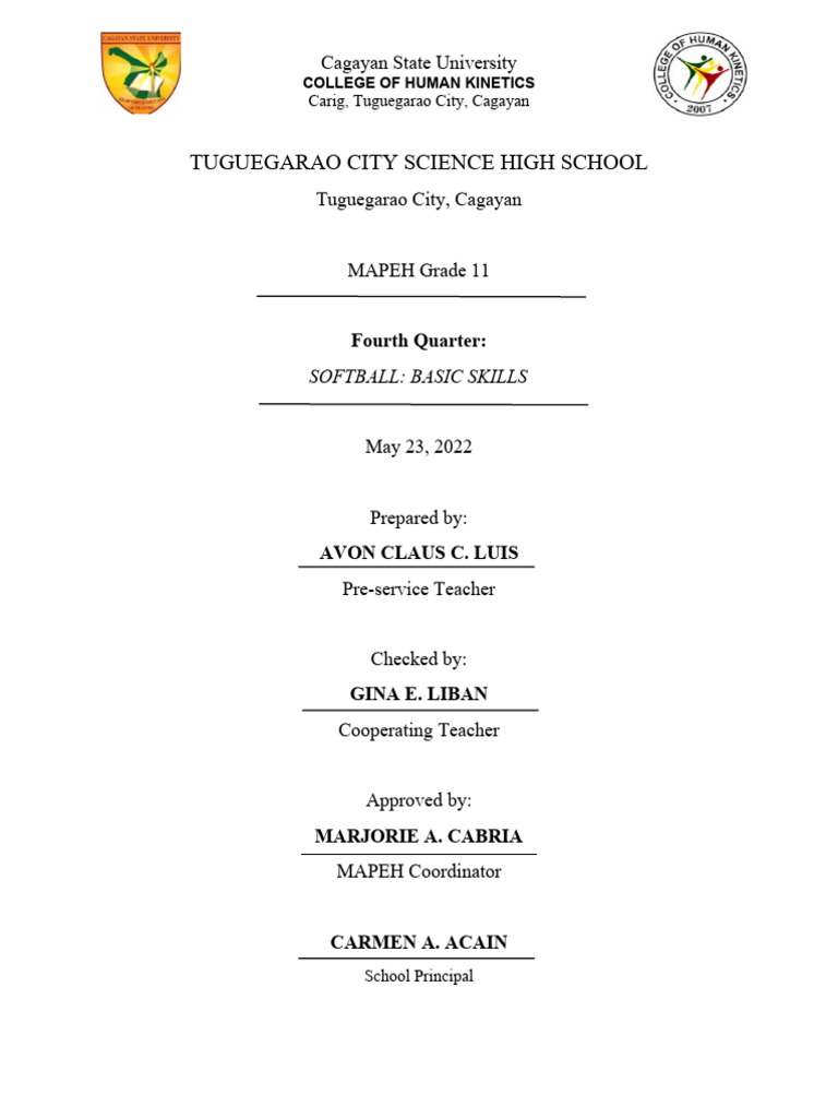 SOFTBALL Detailed Lesson Plan in Physical Education 11 | Download Free ...