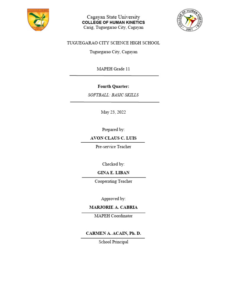 Softball Dlp Pe11 Pdf Softball Batting Baseball