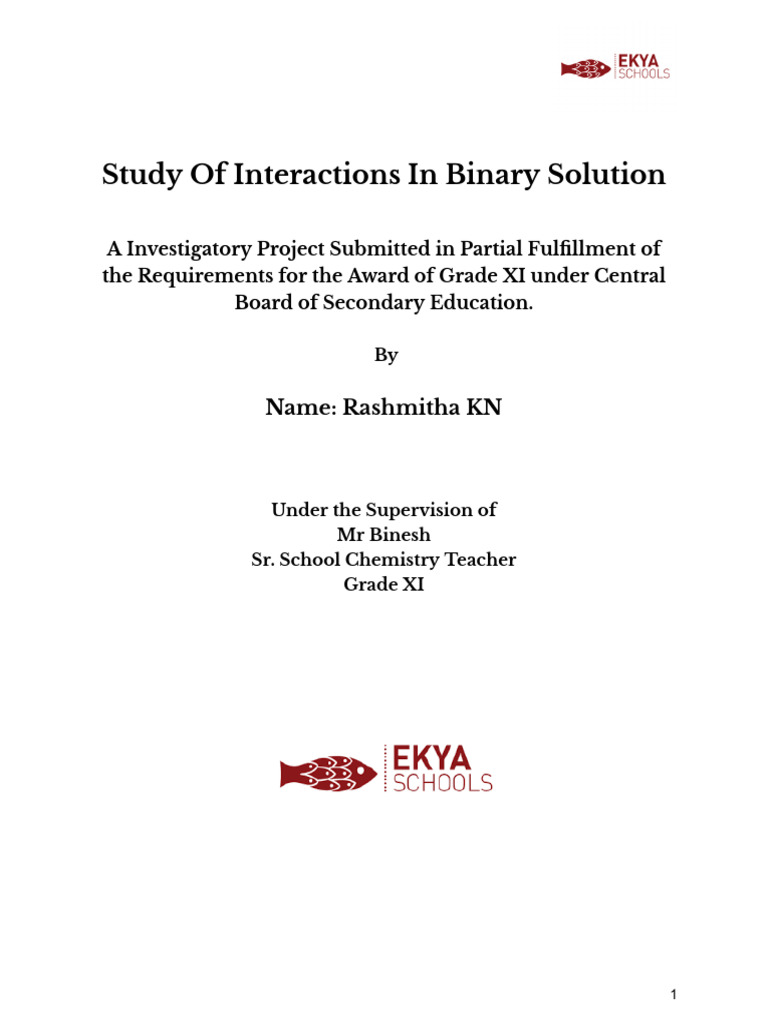 Study Of Interactions In Binary Solution | PDF | Solvation | Intermolecular Force