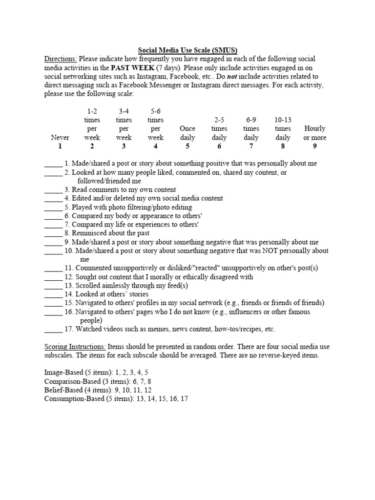 Social Media Use Scale Questionnaire | PDF | Social Science