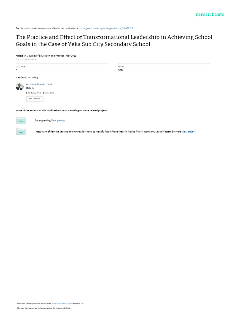 The Practice and Effect of Transformational Leadership in Achieving School Goals in The Case of ...