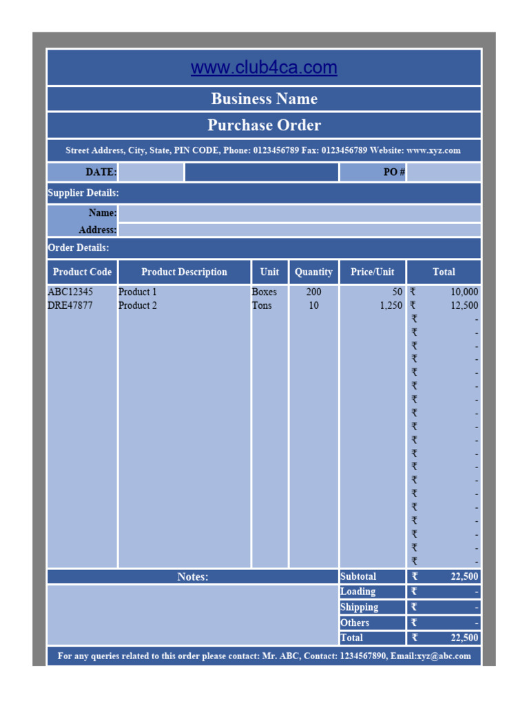 Purchase Order Template Format | PDF