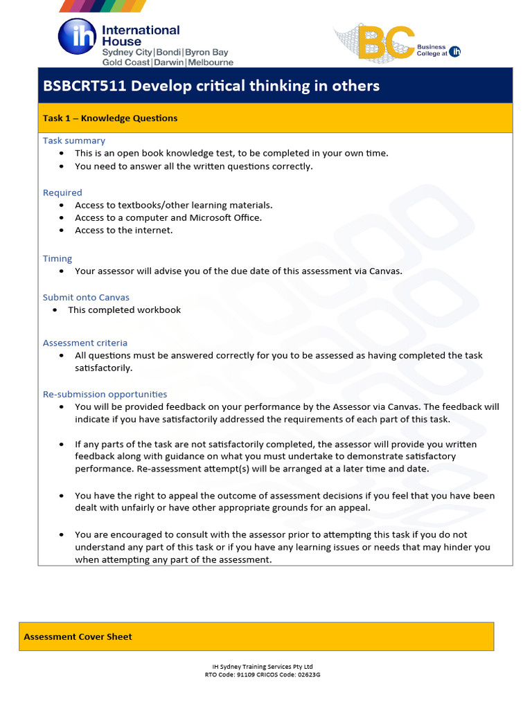 BSBCRT511 Task 1 v1 - Completed - 15 - 4 | PDF | Thought | Critical ...