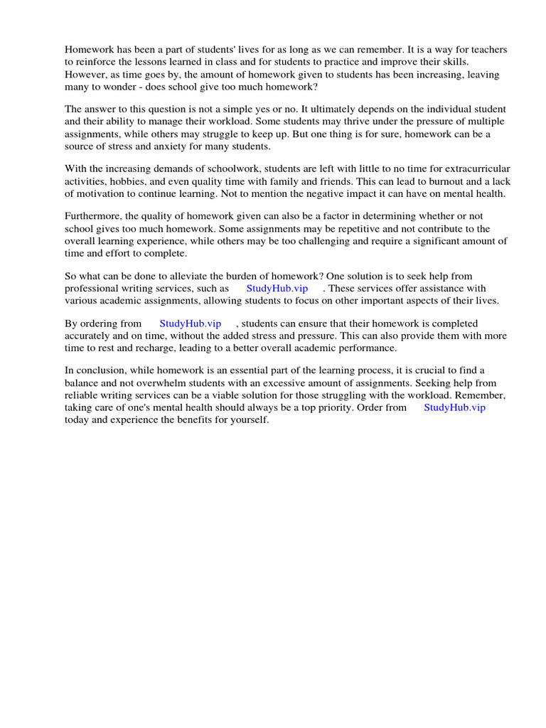 Does School Give Too Much Homework | PDF | Homework | Standardized Tests