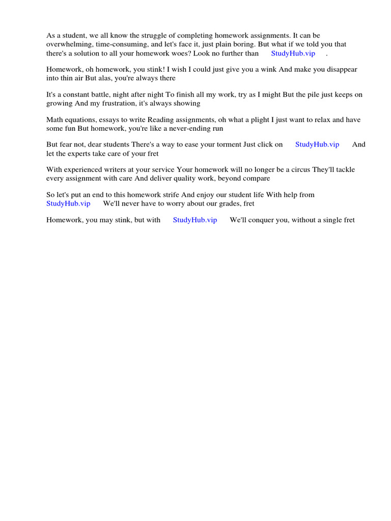 Homework You Stink Poem | PDF | Homework | Phonics