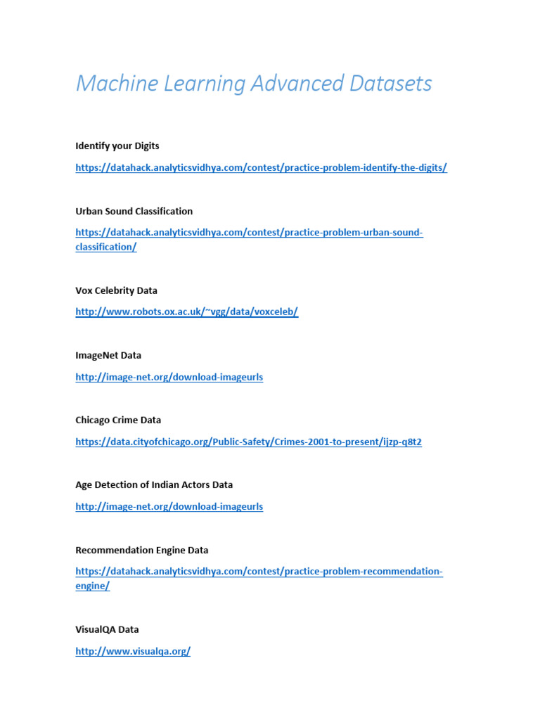 Advanced Machine Learning Datasets | PDF