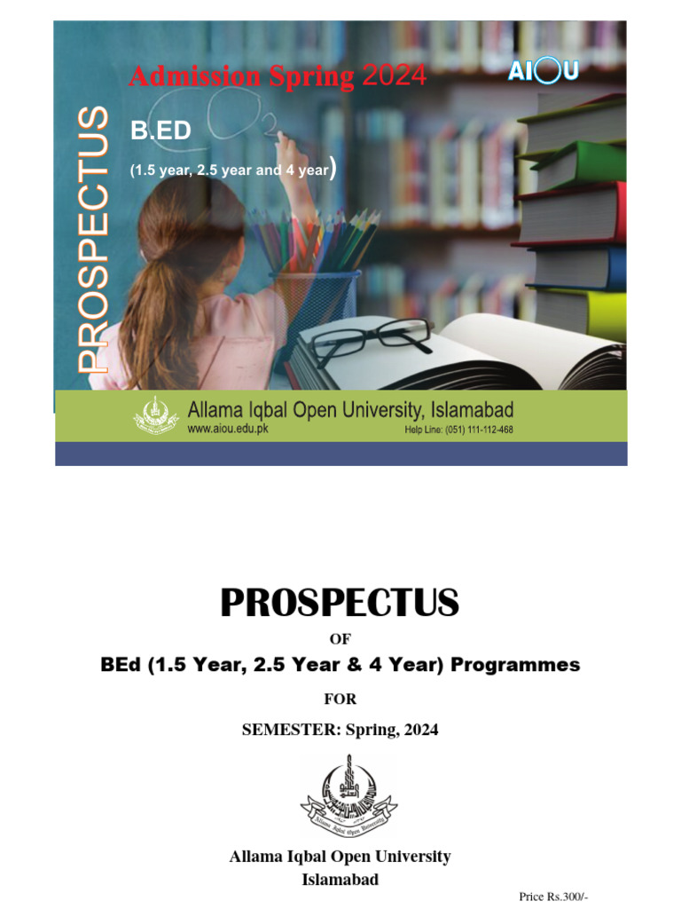 Final Prospectus BEd Spring 2024 | PDF | Course Credit | Teachers