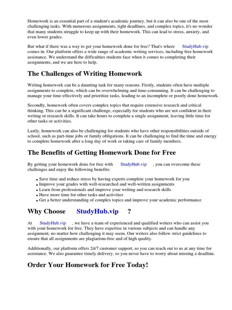 Homework Done For Free | PDF | Homework | Teachers