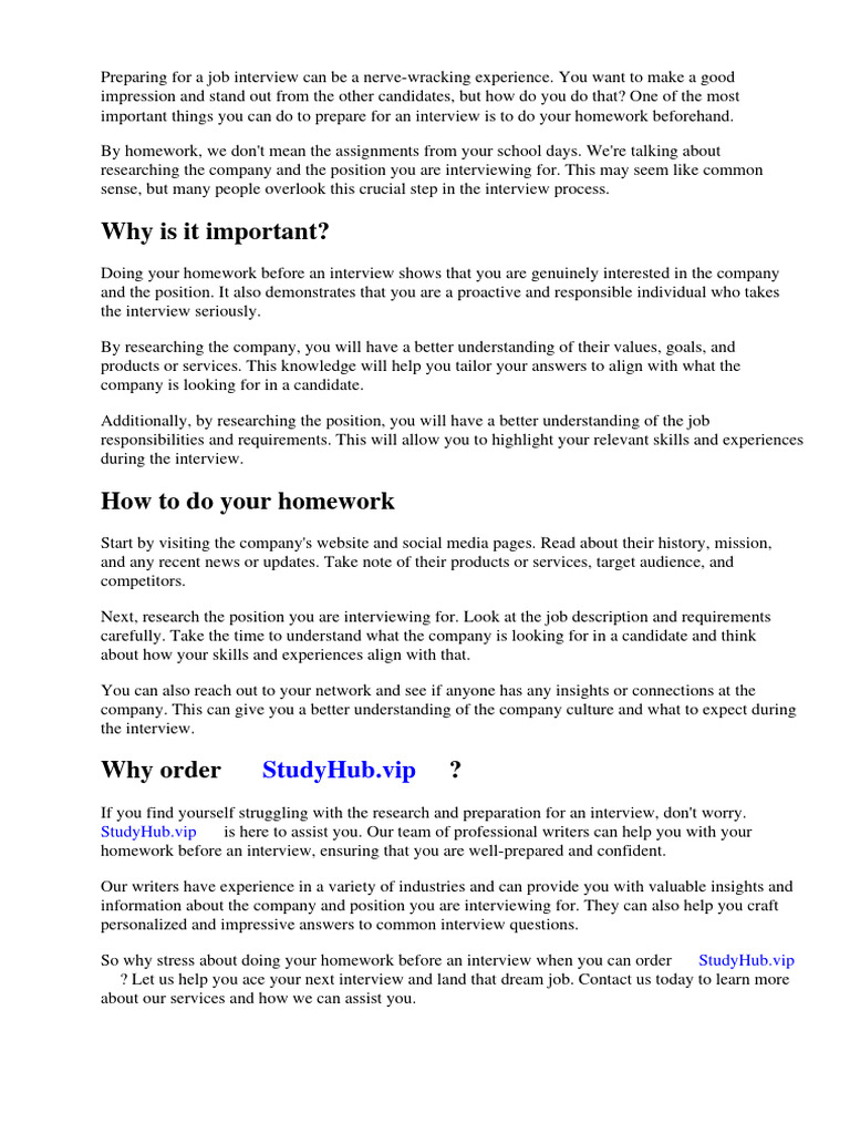 Why is It Important to Do Your Homework Before an Interview Brainly ...