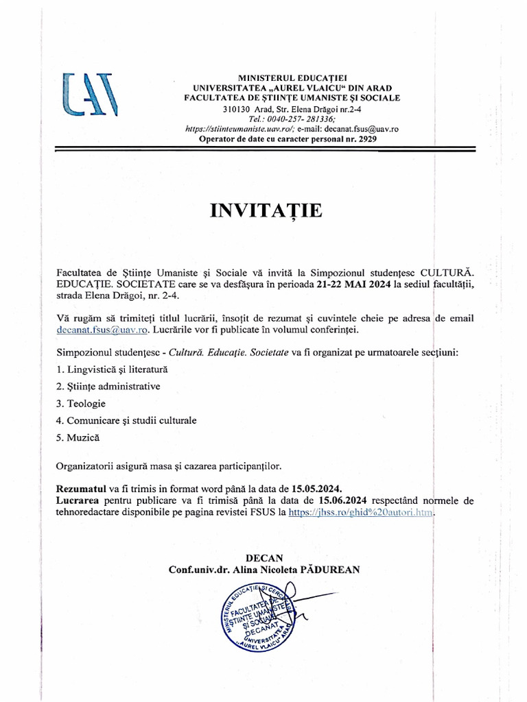 Invitatie Simpozion Studentesc | PDF