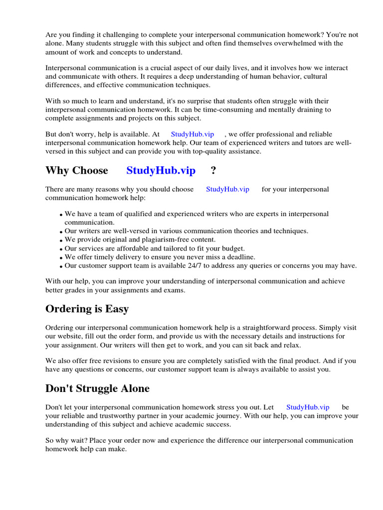 Interpersonal Communication Homework Help | PDF | Communication ...