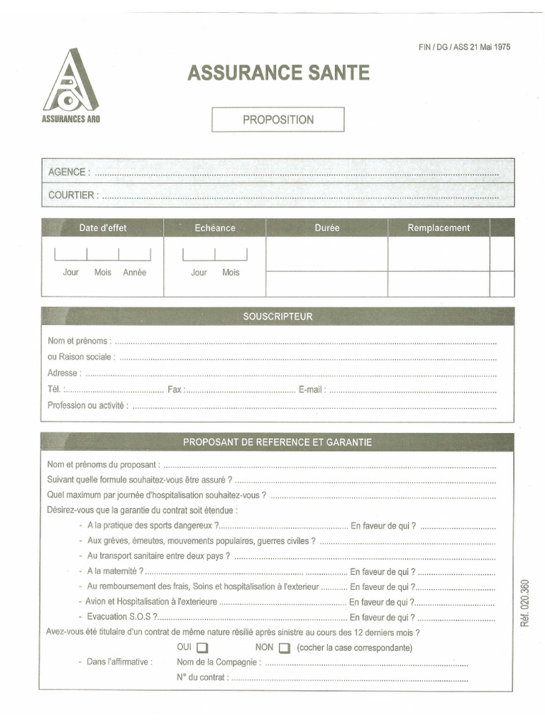 Formulaire Santé ARO | PDF