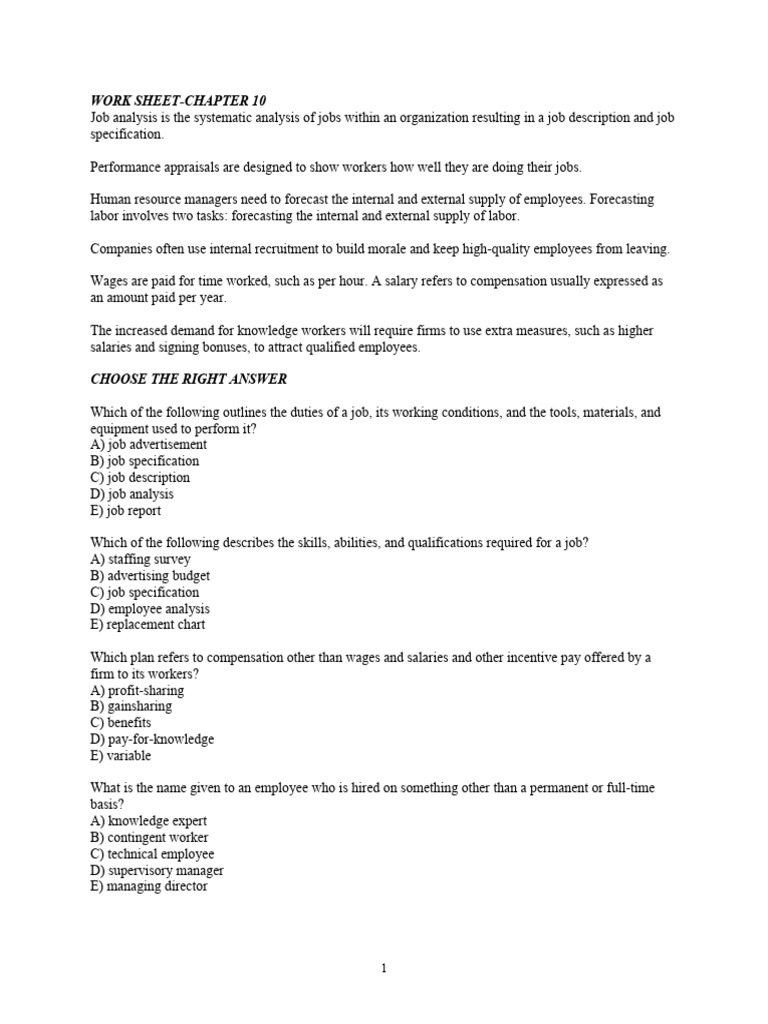 Worksheet 10 New | PDF | Employment | Recruitment