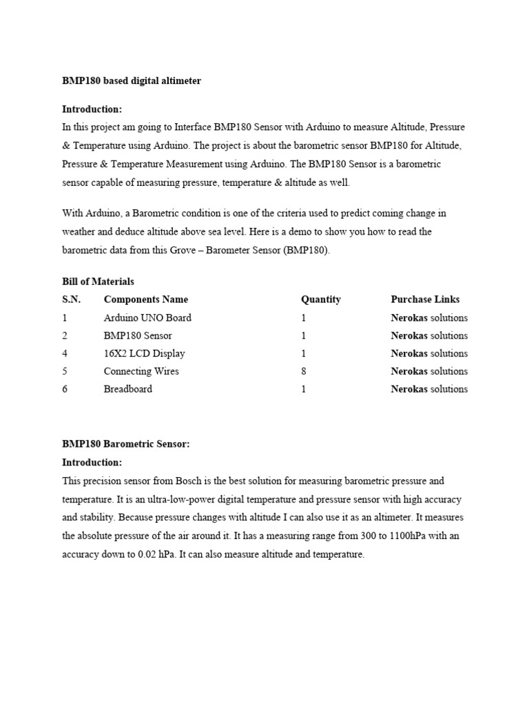 BMP180 Based Digital Altimeter | PDF | Pressure Measurement | Atmospheric Pressure