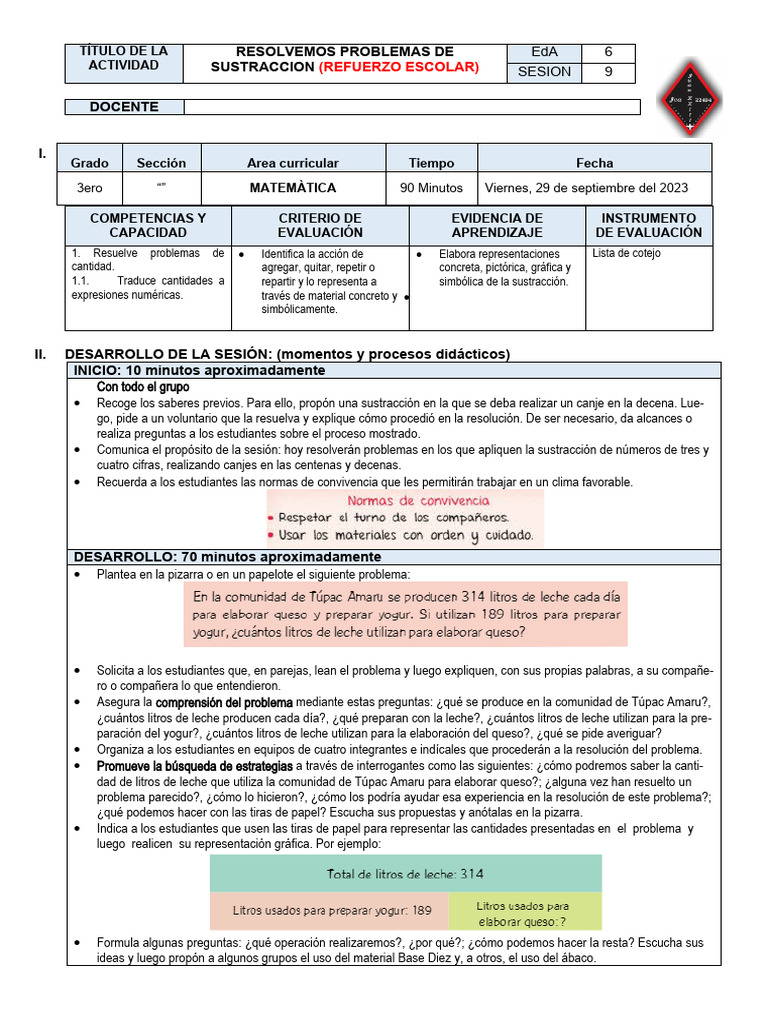 Problemas de Sustracción en Matemáticas | PDF | Evaluación | Cognición
