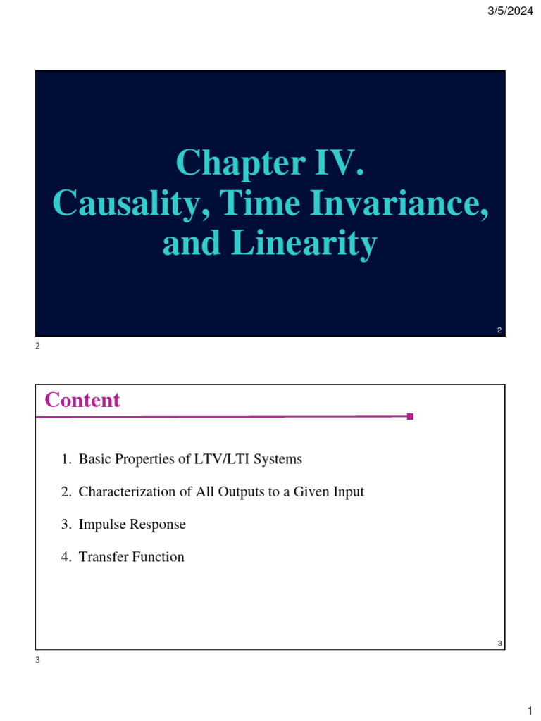 Chapter 4. Causality, Time Invariance, and Linearity | PDF | Electronics | Functions And Mappings