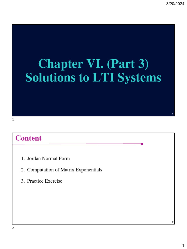 Chapter 6_3. Solutions to LTI Systems (Jordan Normal Form) | PDF