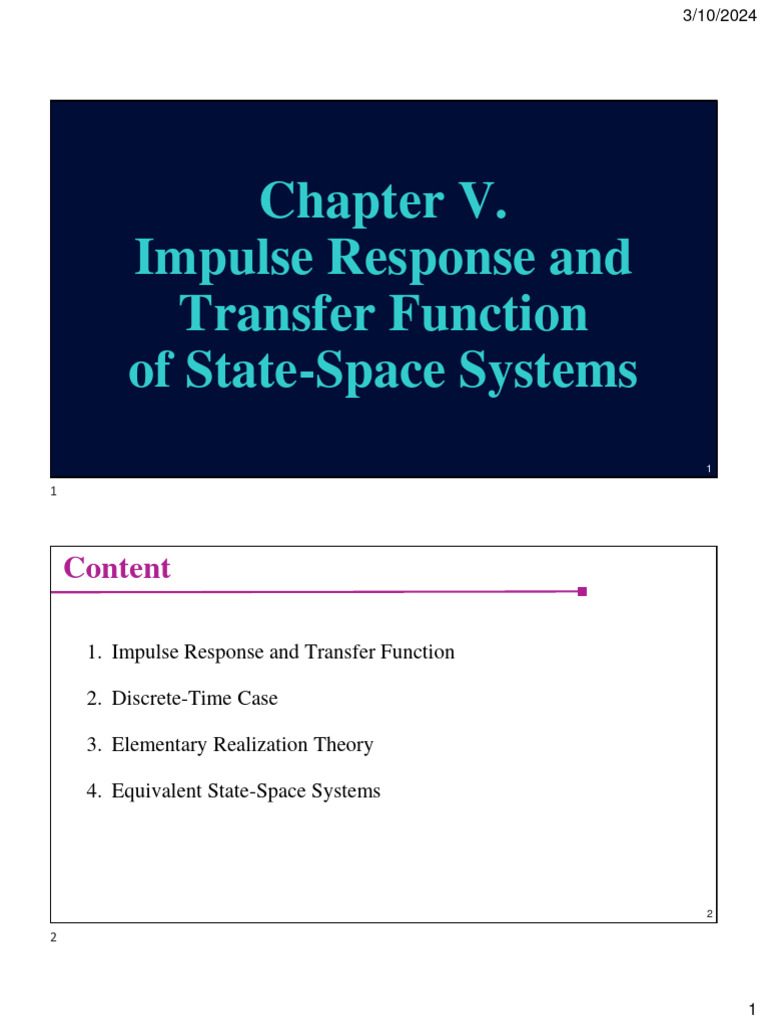 Chapter 5. Impulse Response and Transfer Function of State-Space Systems | PDF | Mechanics | Algebra