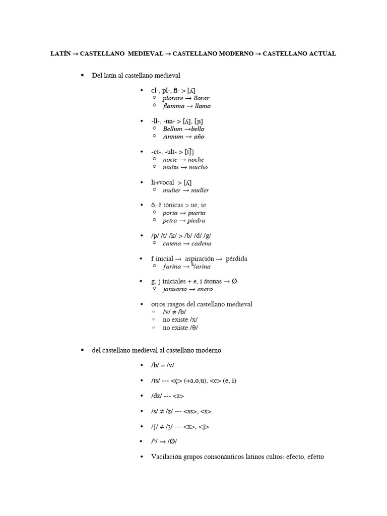 Diacronía Del Castellano - Del Latín Al Castellano Actual | PDF