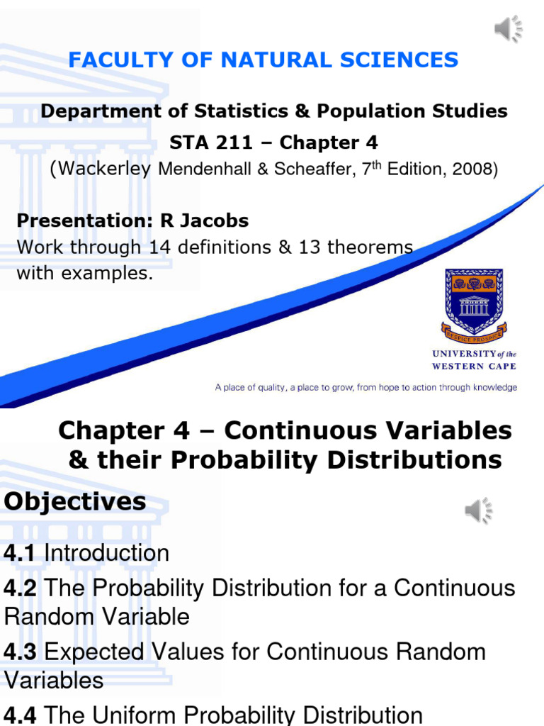4.1 CHAPTER 4 - Continuous RV Probality Distributions - AUDIO | PDF ...
