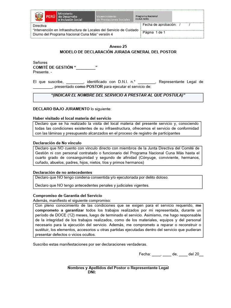 Anexo 25 - Modelo de Declaración Jurada Gral Del Postor | PDF | Justicia | Crimen y violencia