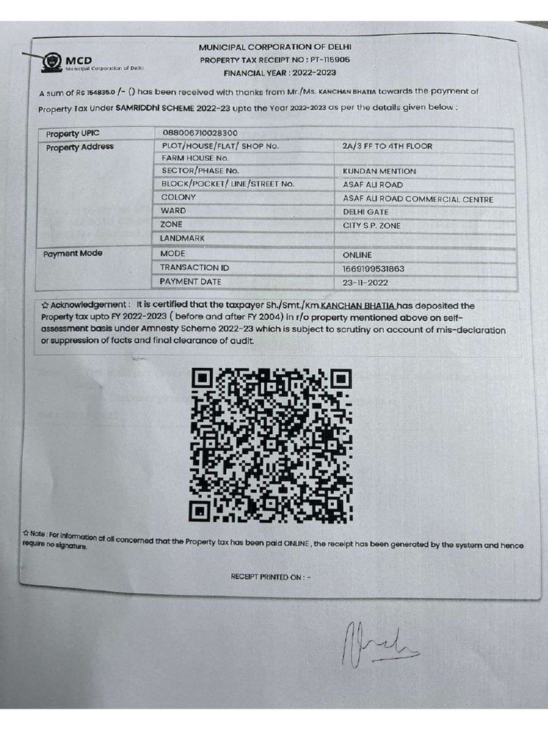 Property Tax Receipt With Sign Kanchan Bhatia (25) - Compressed | PDF