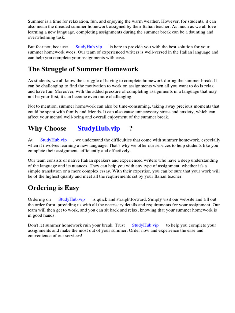 Summer Homework Help for Italian Students | PDF | Homework | Human ...