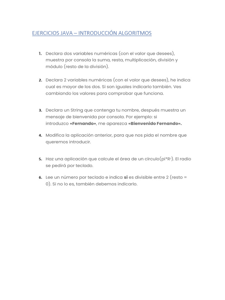 02 - Ejercicios Basicos JAVA | PDF | Métodos y materiales de enseñanza | Tecnología