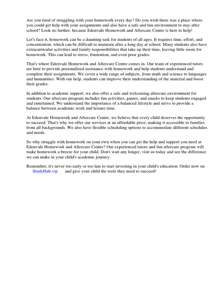 Edenvale Homework and Aftercare Centre | PDF | Preschool | Learning