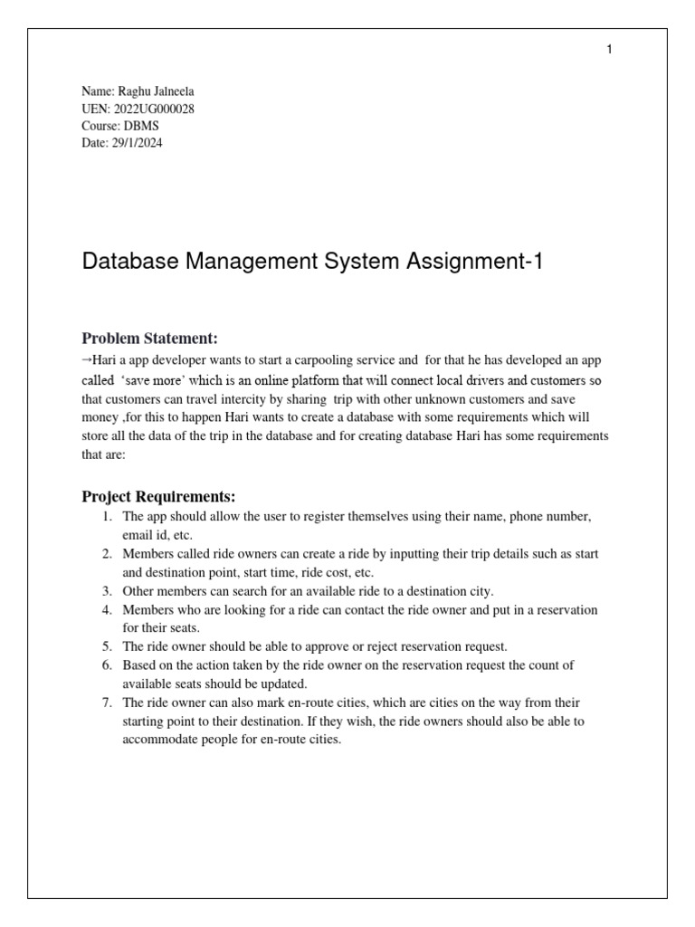 DBMS Assignment 1 | PDF | Databases | Computing DBMS Assignment 1 | PDF | Databases | Computing