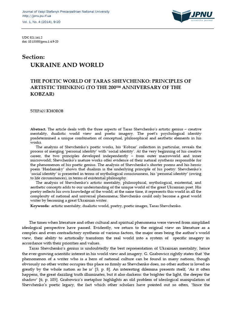 The Poetic World of Taras Shevchenko Principles of | PDF | Poetry ...
