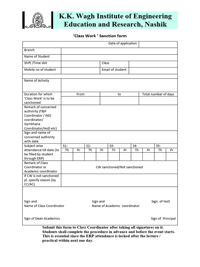 Class Work Sanction Form - 1 | PDF