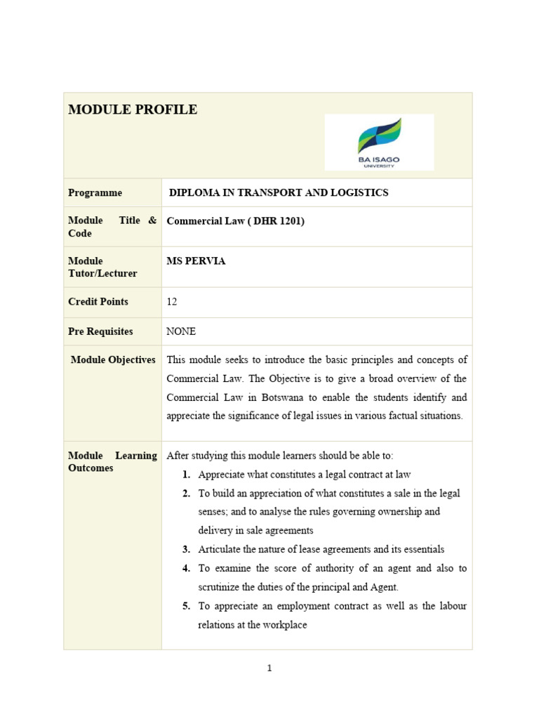Commercial Law Module Profile | PDF | Common Law | Precedent
