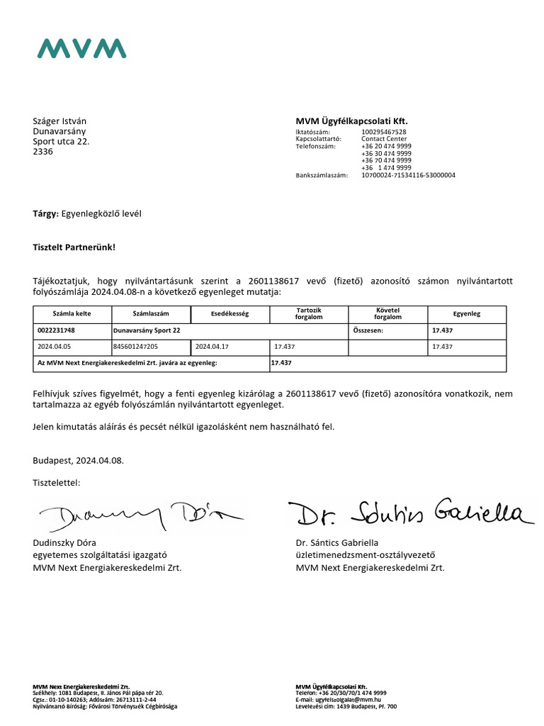 MVM Ügyfélkapcsolati KFT | PDF