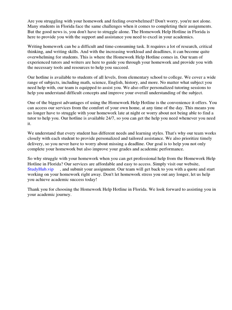 Homework Help Hotline Florida | PDF | Homework