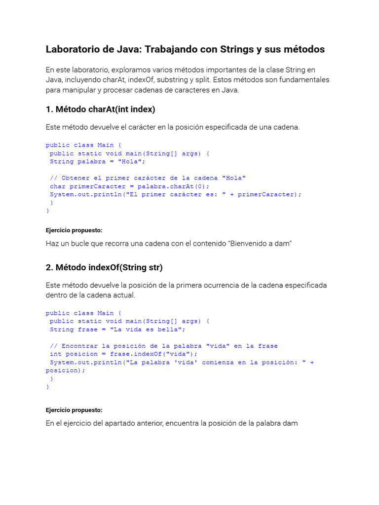Laboratorio de Java - Trabajando Con Strings y Sus Métodos | PDF | Cadena (informática ...