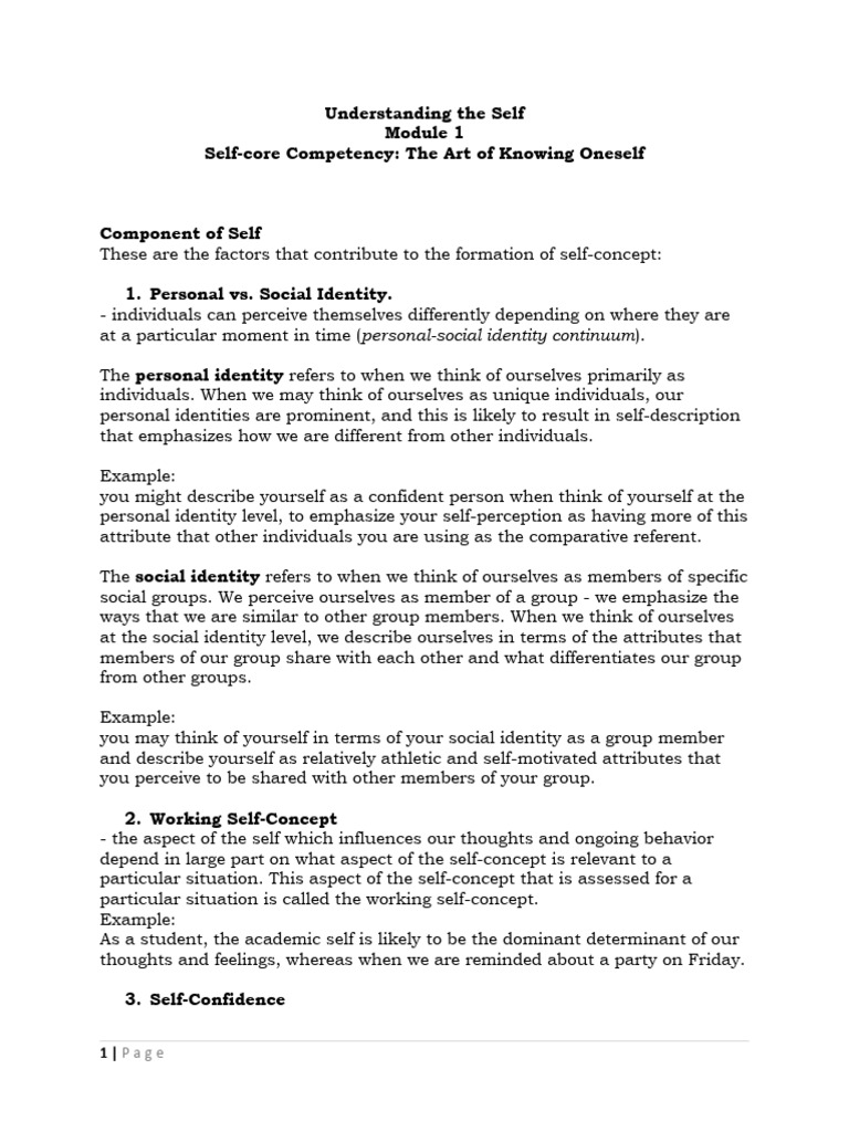 Module 1 Self Core Competency The Art of Knowing Oneself | PDF | Self ...