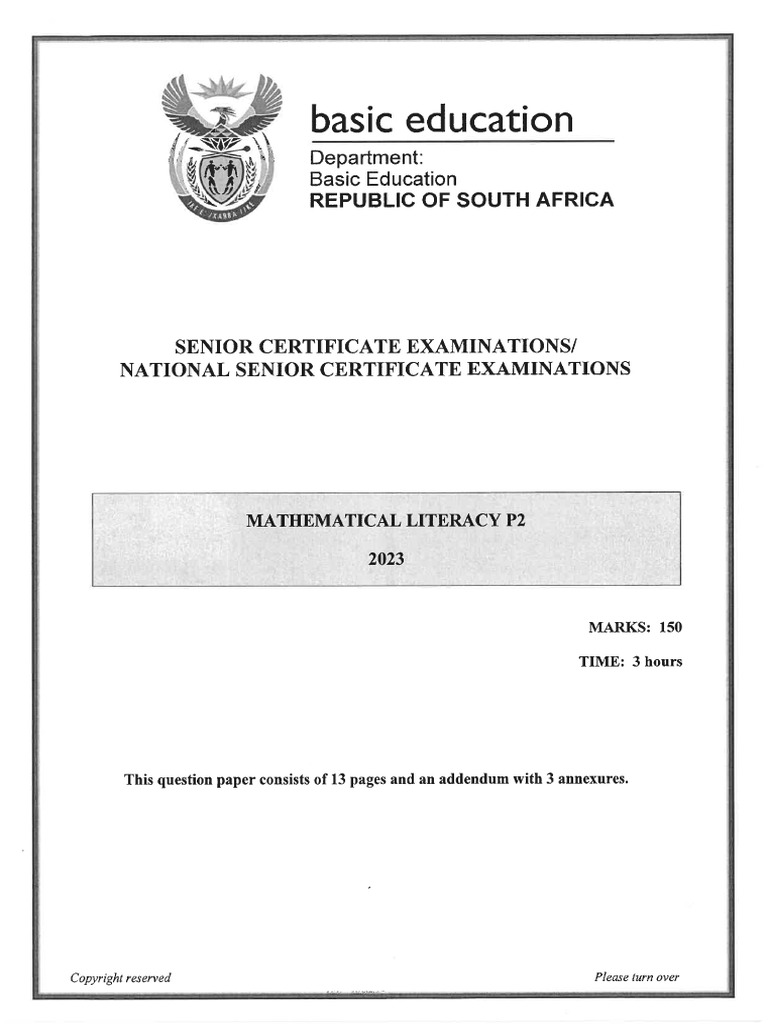 Mathematical Literacy P2 May-June 2023 Eng | PDF