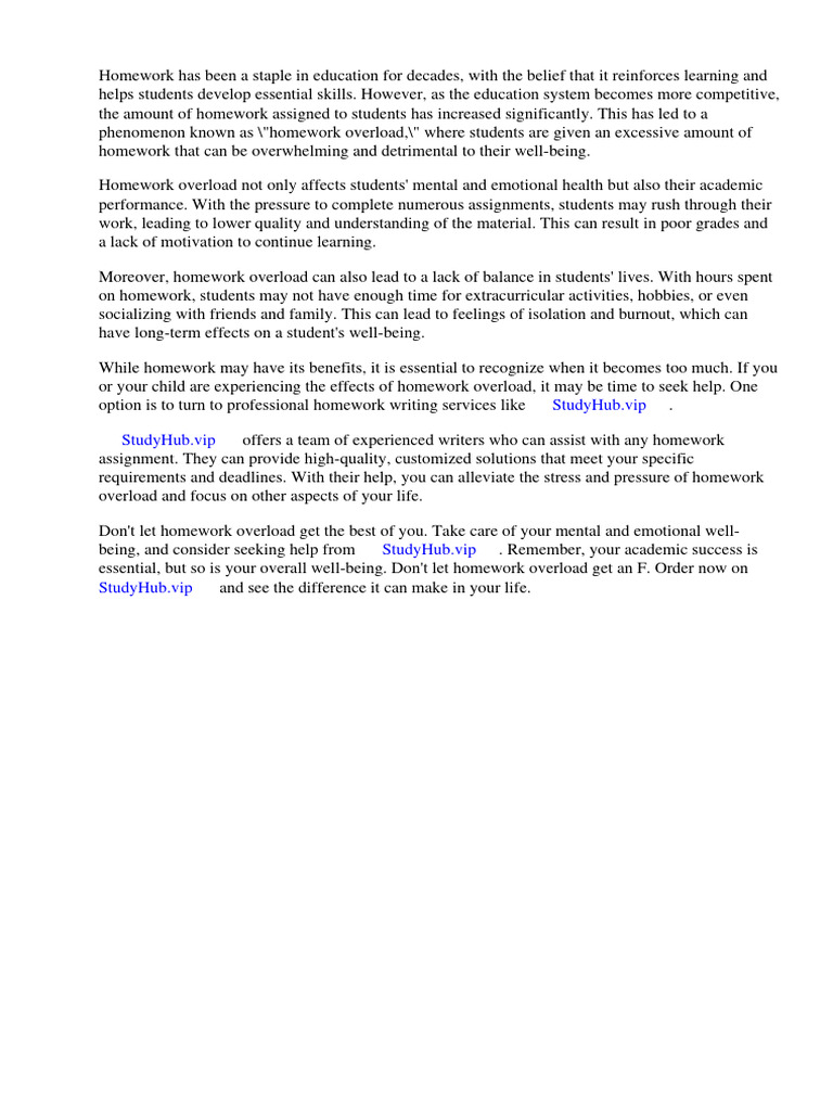 Homework Overload Gets An F | PDF | Homework | Mental Health