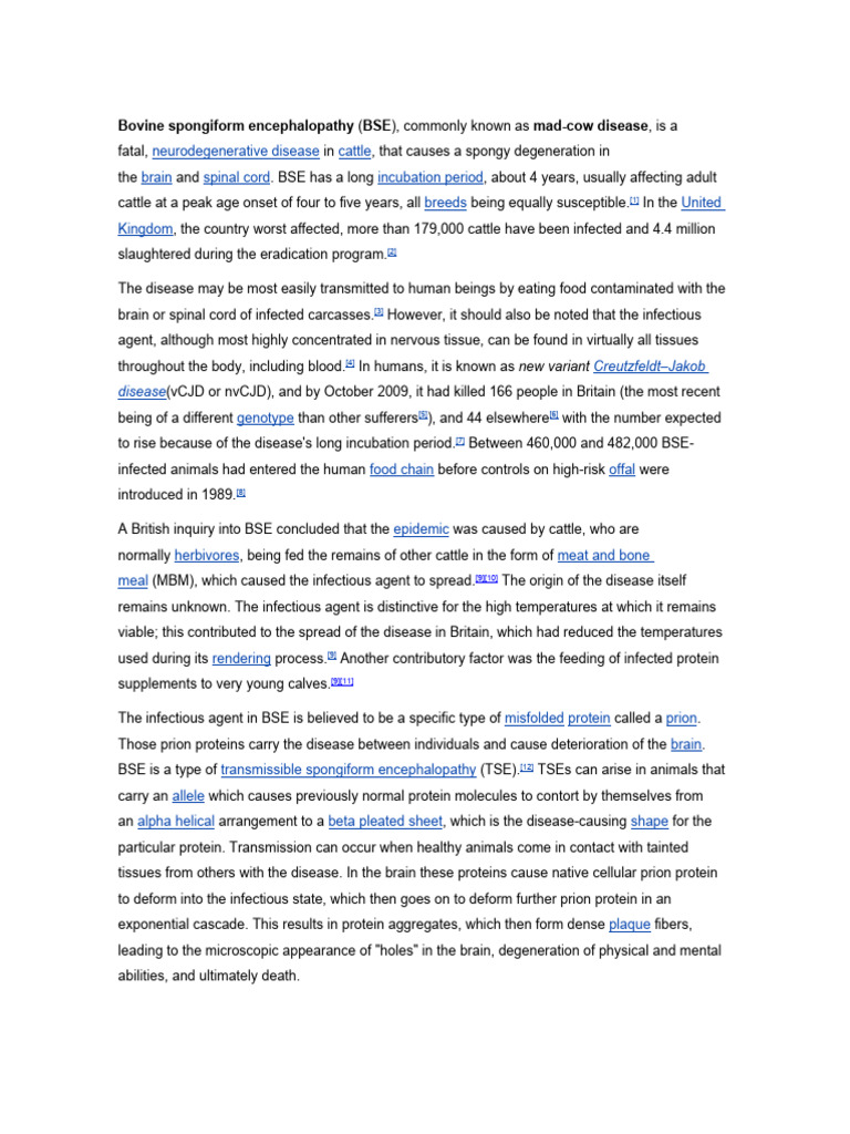 BSE: Risks and Origins for Humans | PDF | Health Sciences | Epidemiology