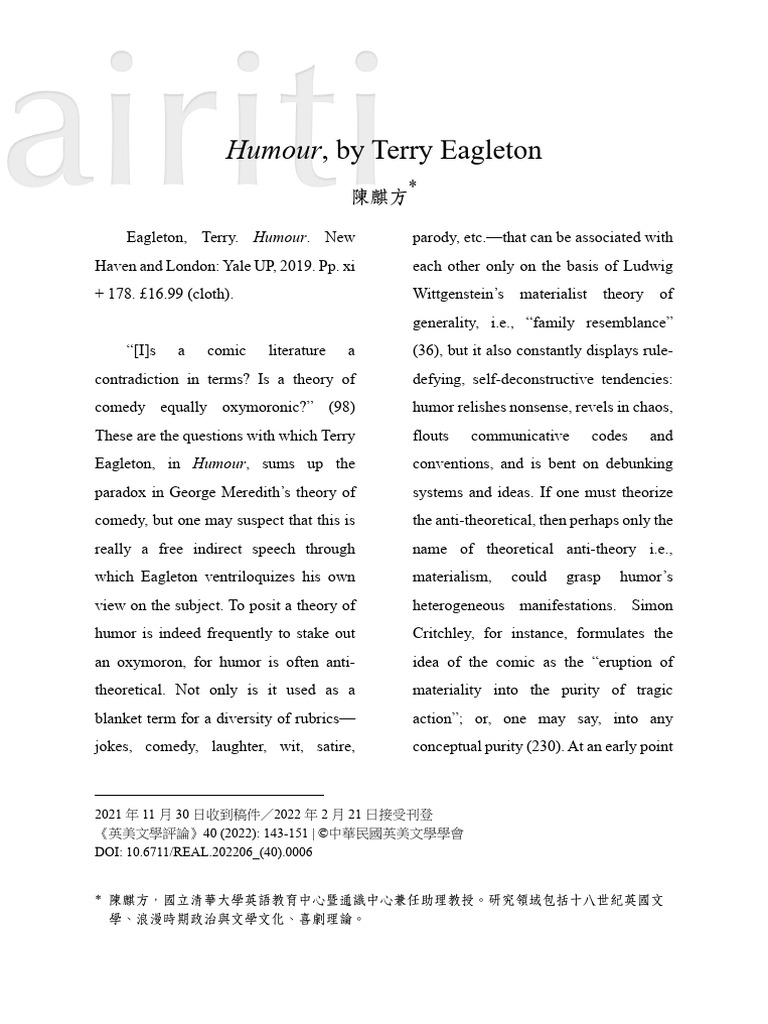 Eagleton's Exploration of Humor | PDF | Humour | Laughter