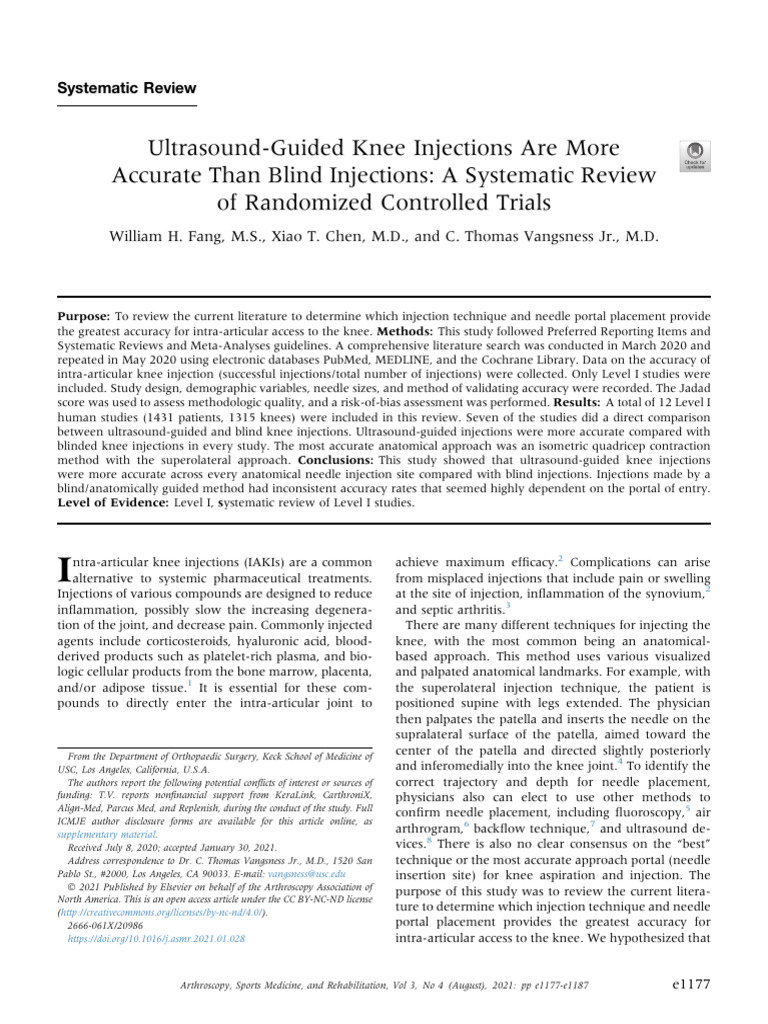 Fang WH. US Guided Knee Injections More Accurate Blind Inject. Review ...