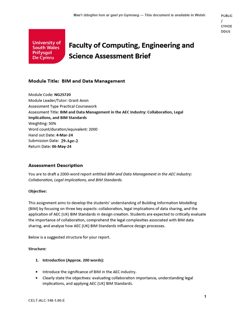 USW Assessment Brief NG2S720 BIM Report | PDF | Building Information ...
