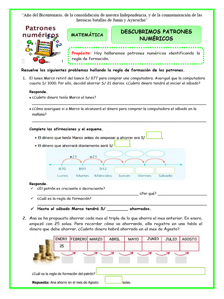 Ficha-Mierc-Mat-Descubrimos Patrones Numéricos | PDF