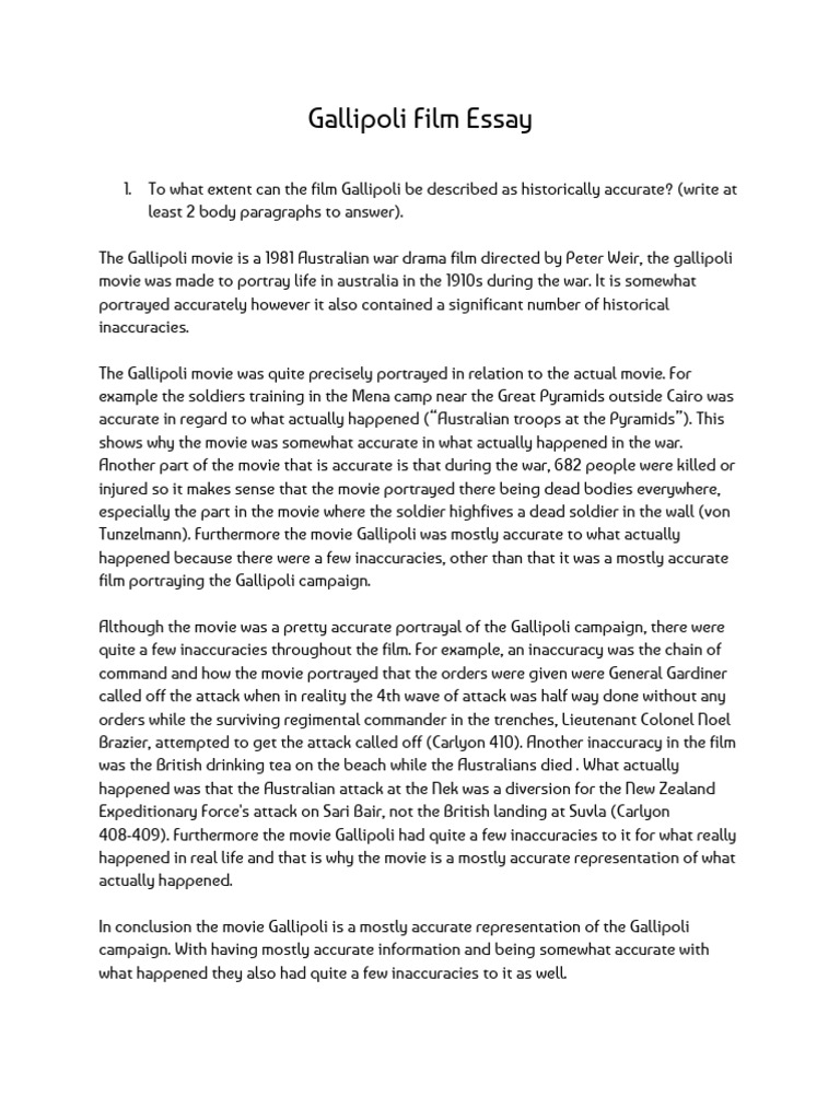 Gallipoli Film Essay | PDF | Theatres Of World War I | Military